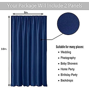 Hiasan Navy Blue Backdrop Curtains for Parties, Polyester Photography Backdrop Drapes for Family Gatherings, Wedding Decorations, 5ftx10ft, Set of 2 Panels