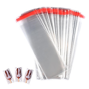 MSLOVE 400Pcs Popsicle Bags Sealable, Ice Cream Bags For Ice Pop, Self-adhesive Plastic Wrappers, 8.27in x 3.15in