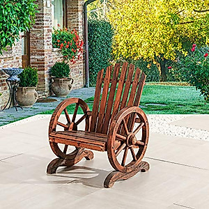 LOKATSE HOME Wood Wagon Outdoor Adirondack Chair with Wheel Armrest for Patio, Garden, Country Yard, Wooden