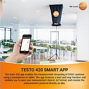 Testo 420 Flow Hood – Air Flow Meter for Airflow, air velocity, volume flow, temperature, and relative humidity – HVAC Air Flow Meter CFM with Tiltable Display, Bluetooth, and App Compatibility