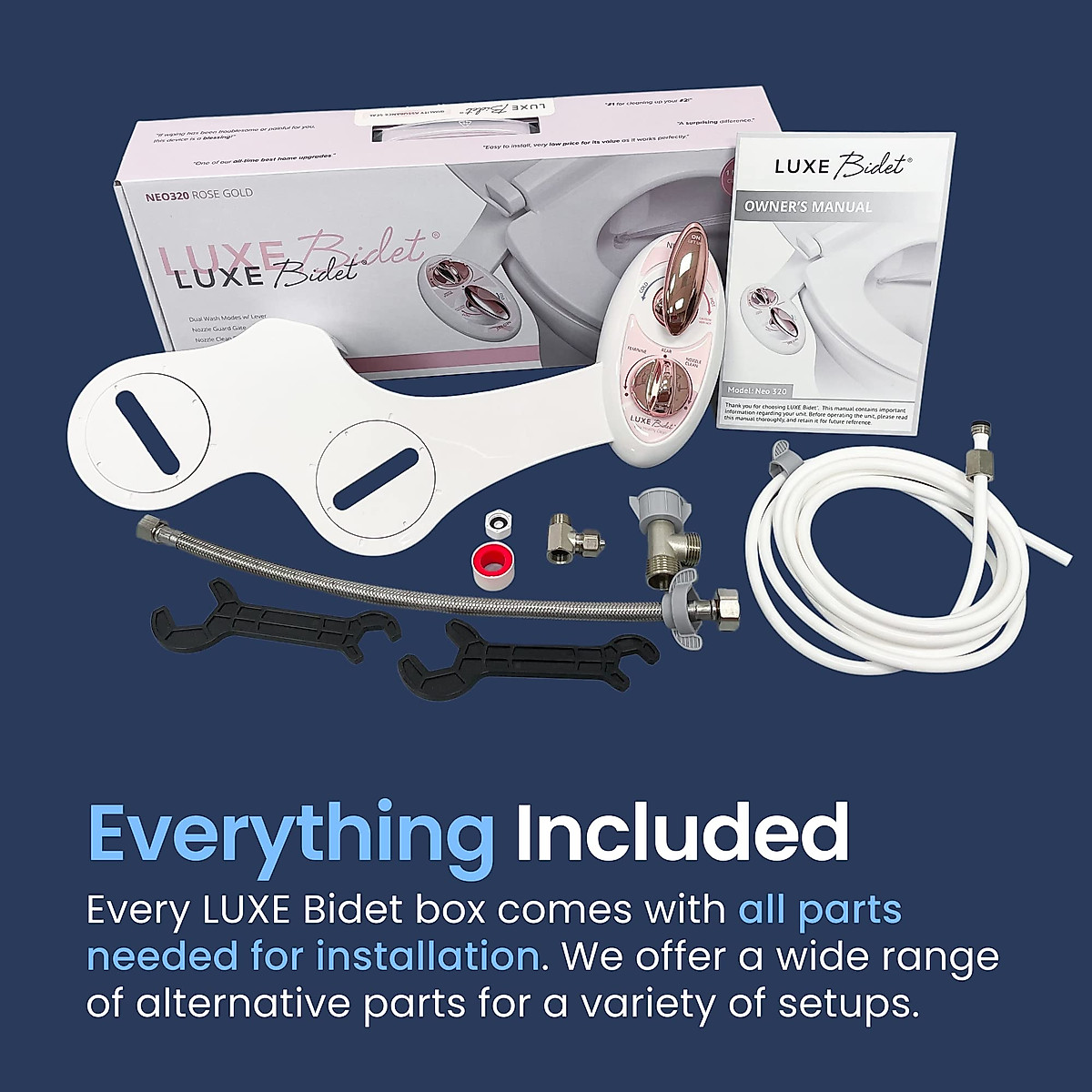 LUXE Bidet NEO 320 Rose Gold and LUXE Elongated Toilet Seat Bundle