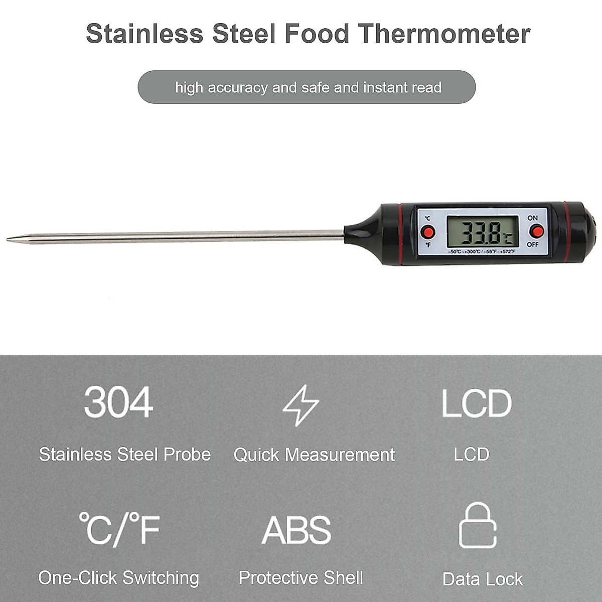 Probe Digital Thermometer,Instant Read Cooking Thermometer,Food Electronic Temperature Gauge Tester,Fahrenheit And Celsius Degree Display Switch,High Accuracy,for BBQ Food liquid Meat Temperature Test