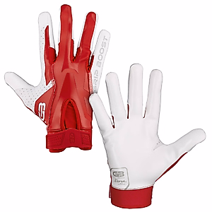 Grip Boost Stealth Dual Color Football Gloves Mens - Adult Sizes (Red/White, Large)