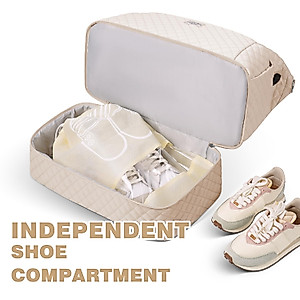 ETRONIK Travel Bag for Women, Gym Duffel Bag with USB Charging Port, Weekender Overnight Bag with Wet Pocket and Shoes Compartment for Women Travel Gym Daily Use (Khaki/White)