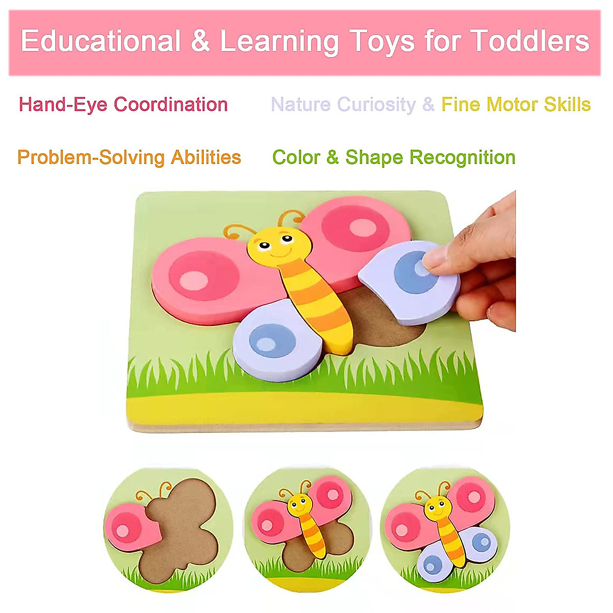 DuLaSeed Wooden Puzzles Toys for 1 2 3 Year Old Boys Girls Toddlers, 6 Packs Jigsaw Puzzles Montessori Toys with Storage Bag, Learning Educational Toy for Baby Kids Child in Christmas Birthday