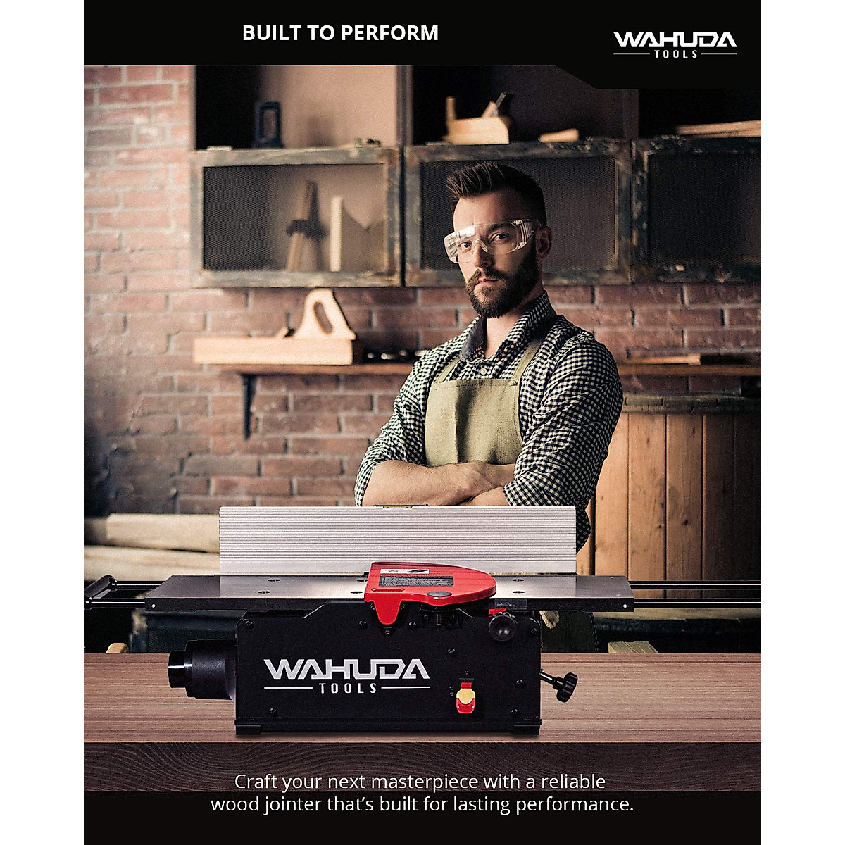 Wahuda Tools Jointer - 10-inch Benchtop Wood Jointer, Spiral Cutterhead Portable Jointer, Cast Iron Tables w/Pull Out Extensions, 4-Sided Carbide Tips & 12amp Motor, Woodworking Tools (50110CC-WHD)