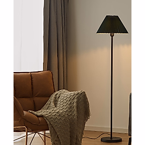 Black Pole Floor Lamp Simple Design Tall Lamp with Dark Green Shade Standing Lamp with LED Bulb for Living Room and Bed Room