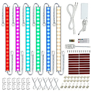 Kitchen Under Cabinet LED Light. RGBW. Color Change & Super Bright Cool White Light. Remote with Dimming. 6 LED Light Bars with Power Adapter, Extension Cable. Plug in. Easy to Install. RGB + 4000K.
