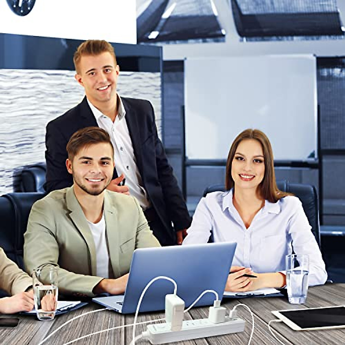 Power Strip with USB ZLMHONE Power Strip with 4 Outlet 3 USB Ports 5 Feet Extension Cord Multi Outlets Flat Plug Power Bar Desktop Charging Station for iPhone/iPad/PC/Home/Office/Dorm/Travel