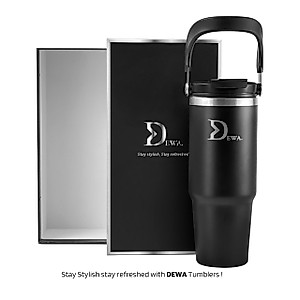 DEWA Iceflow stainless steel Tumbler | 30 oz Tumbler with Double Flip Straw | Premium Insulated Stainless Steel | Keeps Drinks Cold For 24 Hours, Hot For 12 Hours | BPA -Free. (Black)