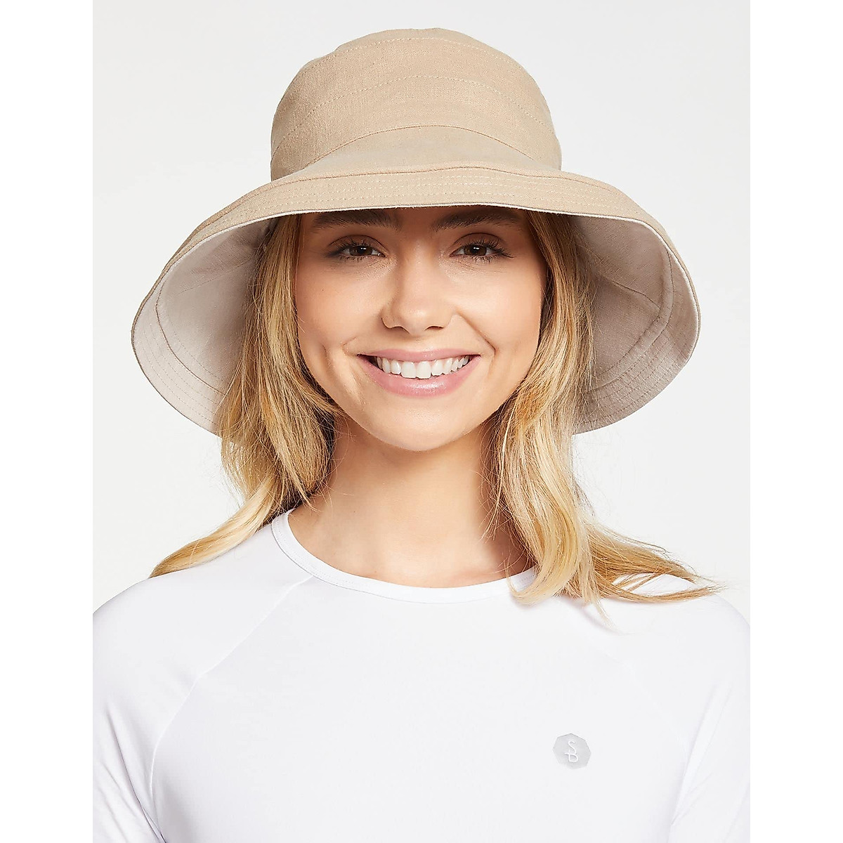 Solbari Holiday Sun Hat - UPF50+ Reversible, Foldable & Packable UV Sun Protection Hat with Full Coverage Brim and Adjustable Drawcord, Natural/Beige Under Brim, Small-Medium