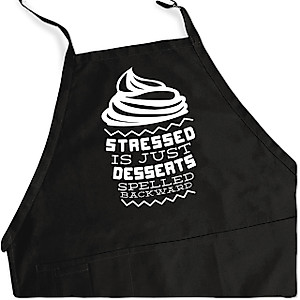 ApronMen, Funny Baking Apron Stressed Is Just Desserts Spelled Backwards - Adjustable Straps - One Size Fits All Grilling Apron With Pockets - Cotton Kitchen Cooking Chef Apron