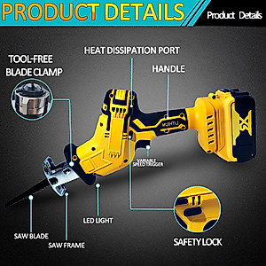 Reciprocating Saw Compatible with DeWalt 20V Battery, Brushless Power Cordless Recipro Saw, 0-3500SPM Variable Speed, Tool-free Blade Change, 4 Saw Blades Kit for Wood/Metal/PVC Cutting, Tool Only