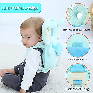 Baby Head Protector & Baby Knee Pads for Crawling, Toddlers Head Safety Pad Cushion Adjustable Backpack, Baby Back Protection for Walking & Crawling, for Age 5-24months, Cute Elephant