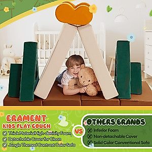 Erament 18PCS Modular Kids Play Couch - Junlge Theme Toddler Couch Building Fort, Convertible Sofa Foam Couch, Multifunctional Kids Sofa, Toddler Baby Playroom/Bedroom Furniture for Playing, Sleeping