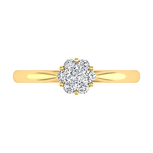 1/4 Carat Prong Set Diamond Cluster Ring Band in 10K Yellow Gold (Ring Size 7.5)