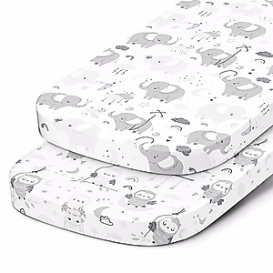 Bedside Sleeper Bassinet Sheets for 33x20 Inch Mattress Pad – Compatible with Maxi COSI Iora, Kidsclub, Angelbliss, Baby Joy, Koola Baby Bedside Bassinet – 100% Jersey Cotton – 2 Pack