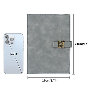 Songaa Leather A5 Ring Binder Notebook, 6 Ring A5 Notebook Binder with Pockets and A5 Refill Papers, Travel Binder Journal with Ring Binder, Refillable Journal Writing Notebook Grey