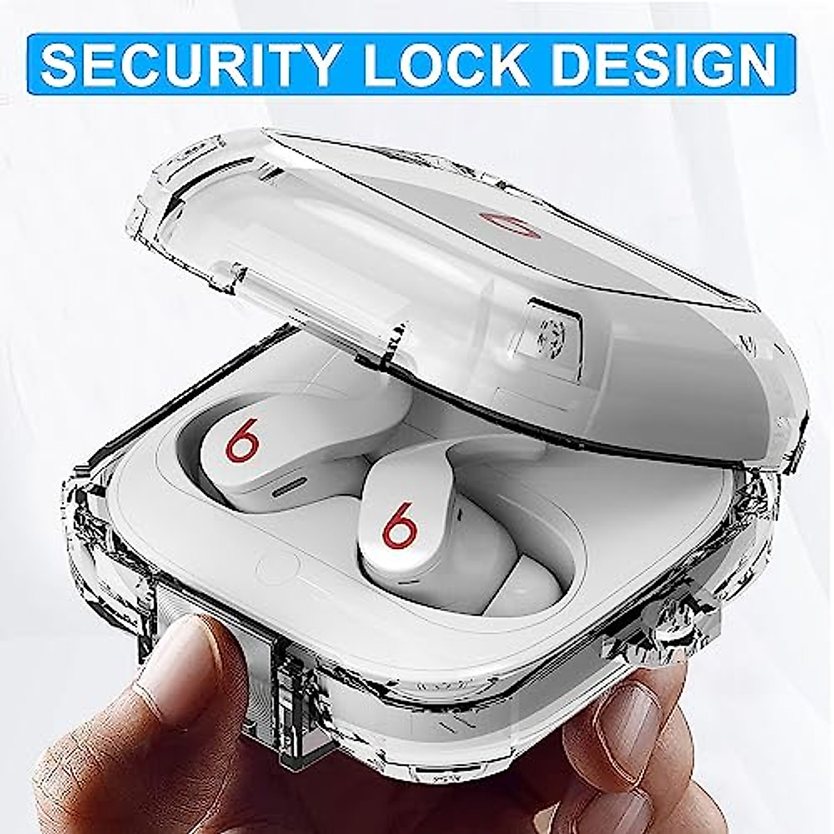 JIML [Upgrade Secure Lock] Compatible with Beats Fit Pro 2021 Case TPU Military Shell Protective Cover Skin Shock-Absorbing with Keychain and Lanyard (Clear-White)
