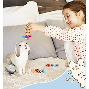 MEWTOGO 3 Pcs Wooden Bunny Toys - Safe Rabbit Toys, Bite-Resistant Guinea Pigs Toys for Chinchillas Hamsters Small Animals Playing Teeth Grinding Indoor Outdoor Bunny Gifts