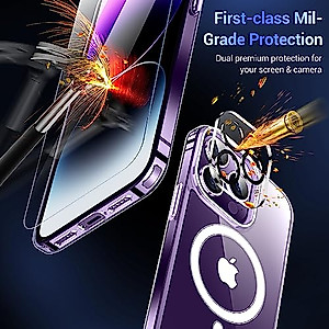 Temdan Magnetic for iPhone 14 Pro Case with MagSafe,[Anti-Yellowing][Glass Screen Protector+Camera Lens Protector] Slim Thin Shockproof Phone Case-Clear