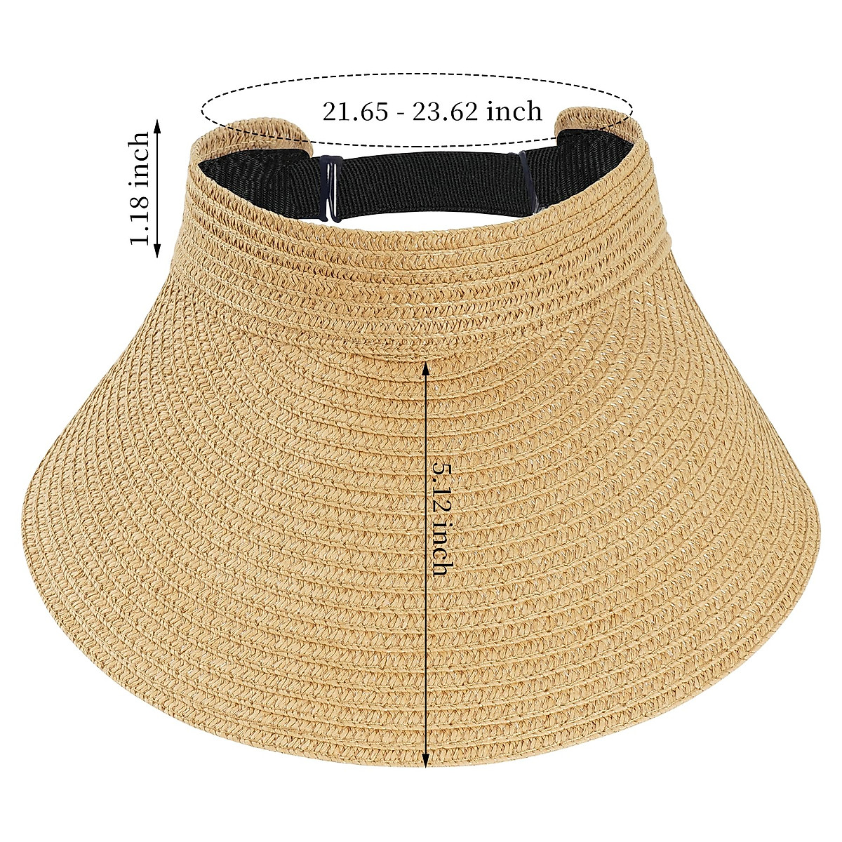 Straw Sun Visors Womens, Ponytail Beach Straw Visor, Packable Summer Sun Hats for Women Travel Khaki