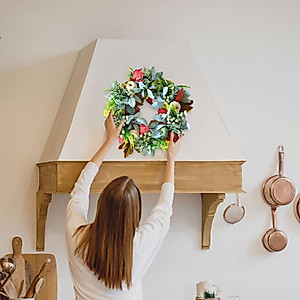 Fall Wreaths for Front Door Harvest Wreath with White Pumpkin Cotton Lamb's Ear Eucalyptus Leaves Farmhouse Autumn Wreath for Thanksgiving Halloween Decoration Indoor Outdoor (Maple-13.77IN)