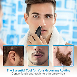 Nose and Ear Hair Trimmer, Professional Painless Nose Hair Remover for Men and Women, Battery-Operated, Waterproof Stainless Steel Head, Dual Edge Blades, Mute Motor, Cleaning Brush