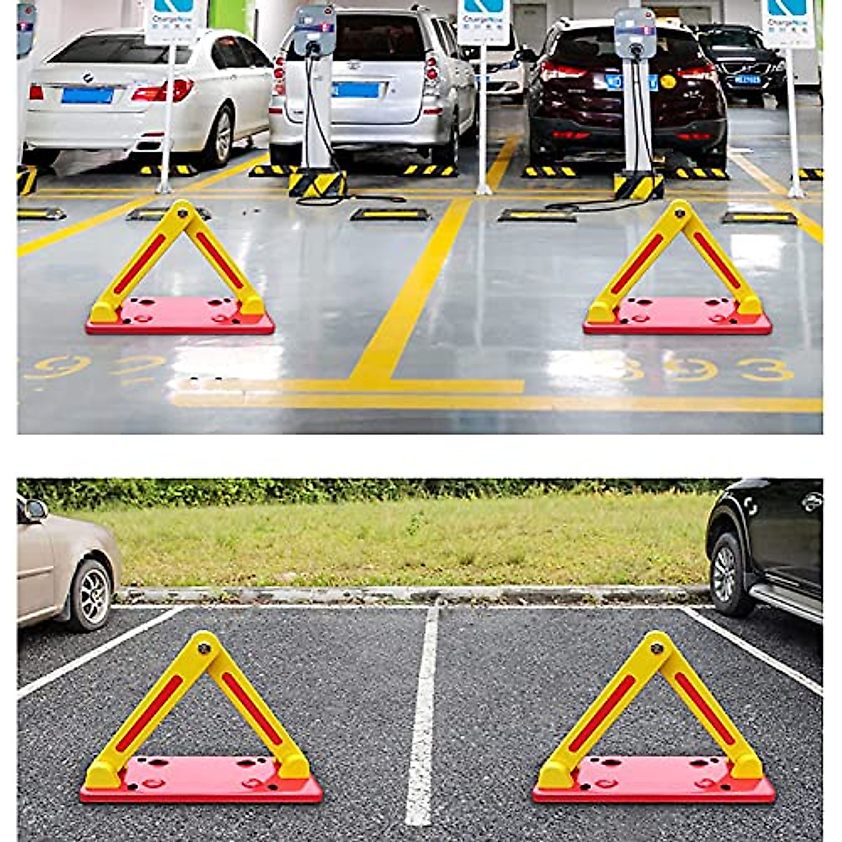 Heavy Duty Parking Barriers Anti-Collision Fixed Parking Piles Triangular Foldable Parking Space Lock for Private Upper Lock Safety Barrier