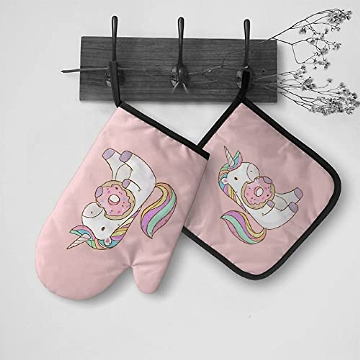 Nozidse Space Galaxy Constellation Oven Mitts and Pot Holders Sets Black Heat Resistant Cooking Gloves Cute Kitchen Mitts for BBQ Baking Cooking and Grilling