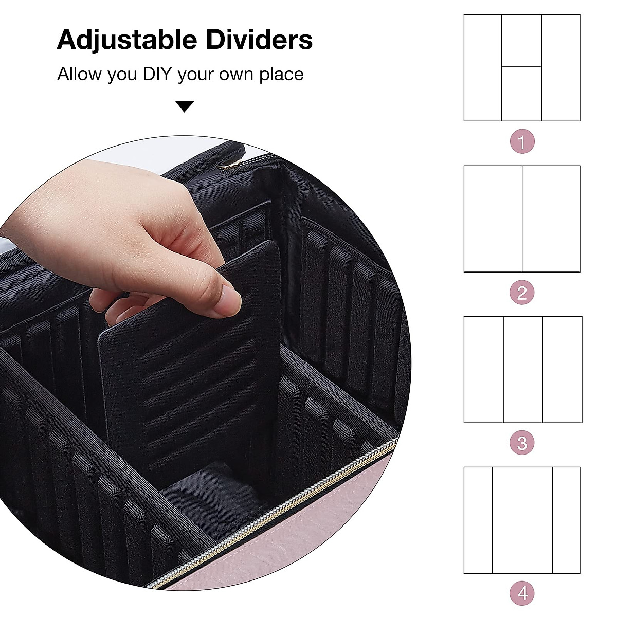 LIGHT FLIGHT Large Makeup Case, Travel Makeup Bag Cosmetic Case Organizer Portable Storage Bag with Adjustable Dividers for Cosmetics Makeup Brushes Toiletry Digital Accessories (Medium, Pink)