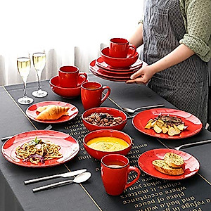 TBGFPO Red 48-Piece Ceramic Stoneware Dinner Plate Set with Dinner Plate, Dessert Plate, 800ml Bowl, 380ml Mug Set
