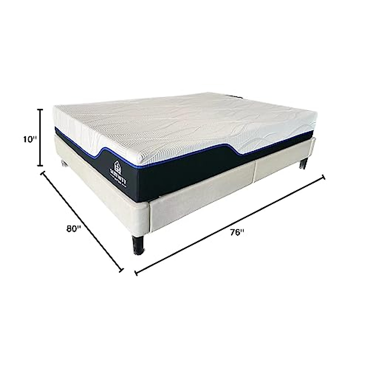 SERENITY HOME 10" King Memory Foam Mattress, Breathable Bed Mattress, Cooling-Gel Memory Foam Mattress in a Box, Support & Pressure Relief Mattress, Fiberglass Free, Made in USA | King,White/Blue