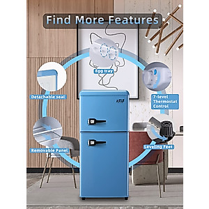 KRIB BLING Compact Refrigerators with Freezer on Top, Mini Fridge with 7- Level Adjustable Thermostat, Small Refrigerator for Apartment, Office, Camping, Blue