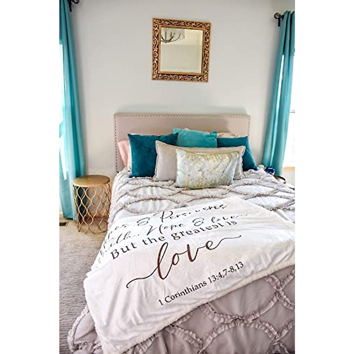 Double Creek 1 Corinthians Love Is Scripture Throw Blanket - Ultra Soft Sherpa Fleece Microfiber Inspirational Comfort Blanket for Bed Couch Chair - Wedding, Anniversary or Get Well Gift for Men Women