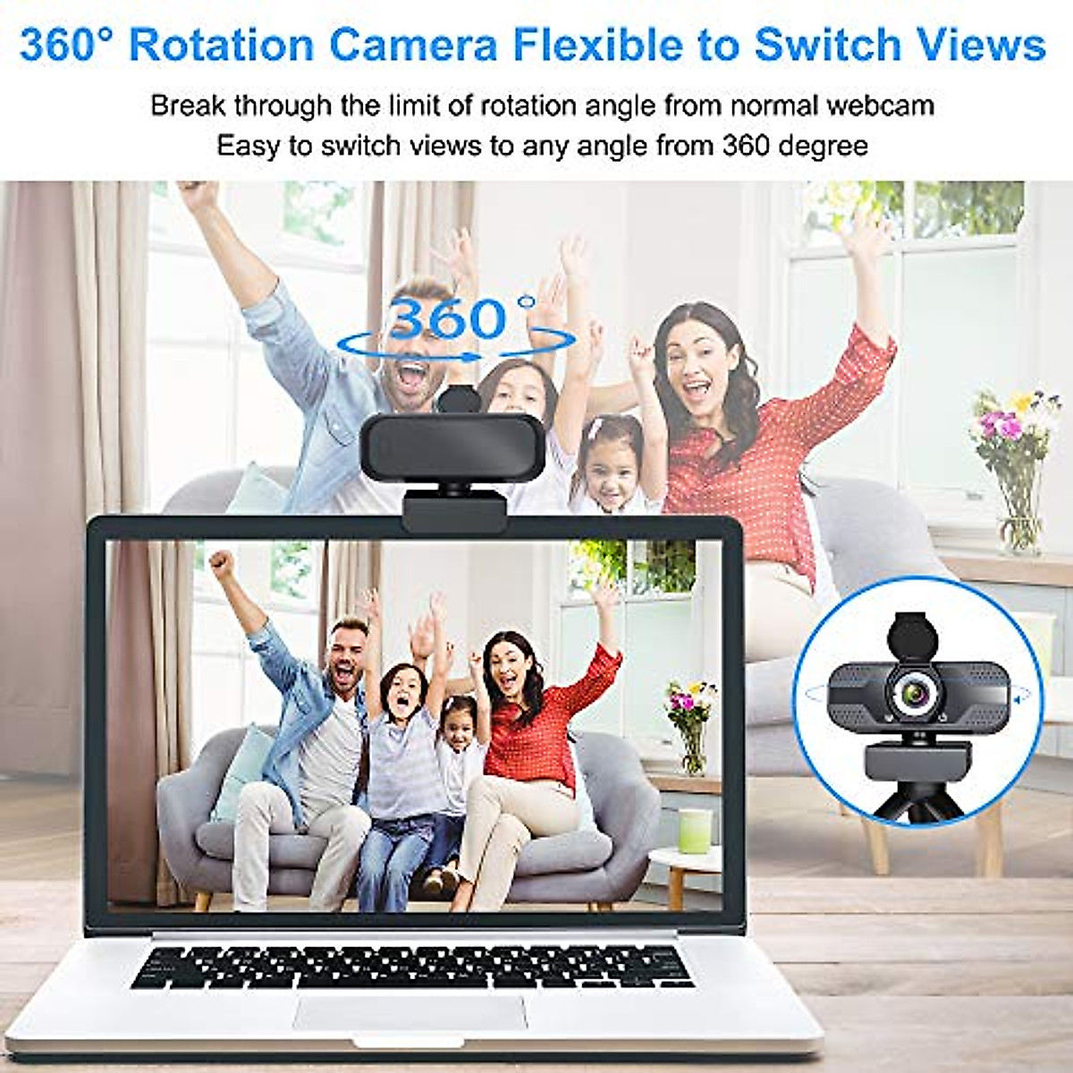 Webcam with Microphone for Desktop, 1080P HD USB Computer Cameras with Privacy Cover&Webcam Tripod, Streaming Webcam with Flexible Rotatable Wide Angle Webcam for PC Zoom Video/Gaming/Laptop/Skype