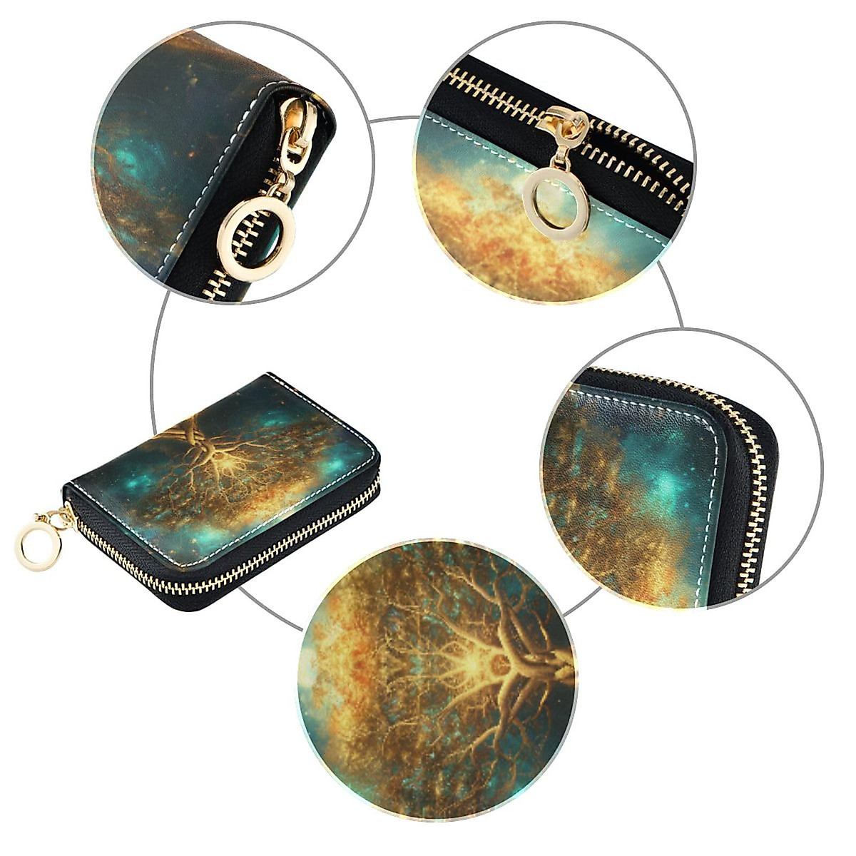 Sletend RFID Credit Card Holder Tree Of Life Leather With Zipper Card Case Wallet for Women Girls