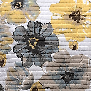 Lush Decor Leah 3 Piece Floral Reversible Quilt Set, Full/Queen, Yellow & Gray