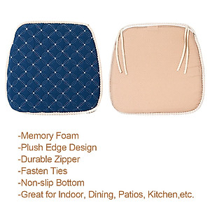 HJSQ Chair Cushion Memory Foam Pads with Ties for Dining Chairs,Non Slip Kitchen Dining Chair Pad and Seat Cushion 2Pack (Dark Blue 2, 6)
