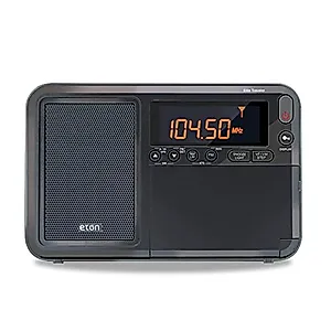 Eton - Elite Traveler AM/FM/LW/Shortwave Radio with RDS & Custom Leather Carry Cover, 500 Station Memory, Sleep Timer, Local/World Time Setting, Snooze Function, Orange LCD Display, Earphone Jack