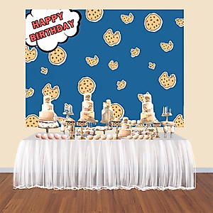 Blue Cookie Backdrop Happy 1st Birthday Party Photography Background Cookie Theme Birthday Party Backdrop Banner Newborn Baby Shower Decoration Party Background Photo Studios Props Banner 7x5FT