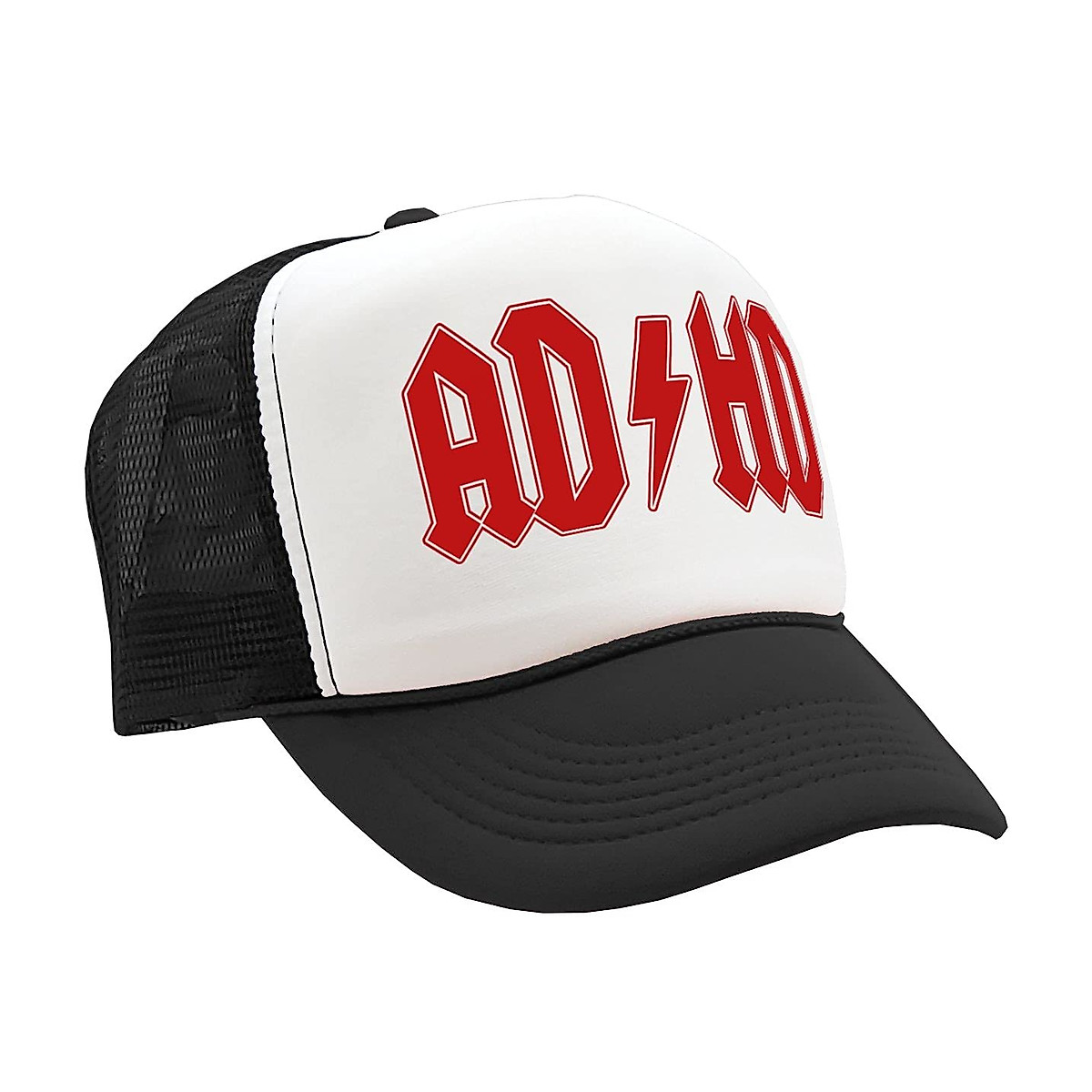 AD-HD - Funny Science Joke Music - Vintage Retro Style Trucker Cap Hat (Black)