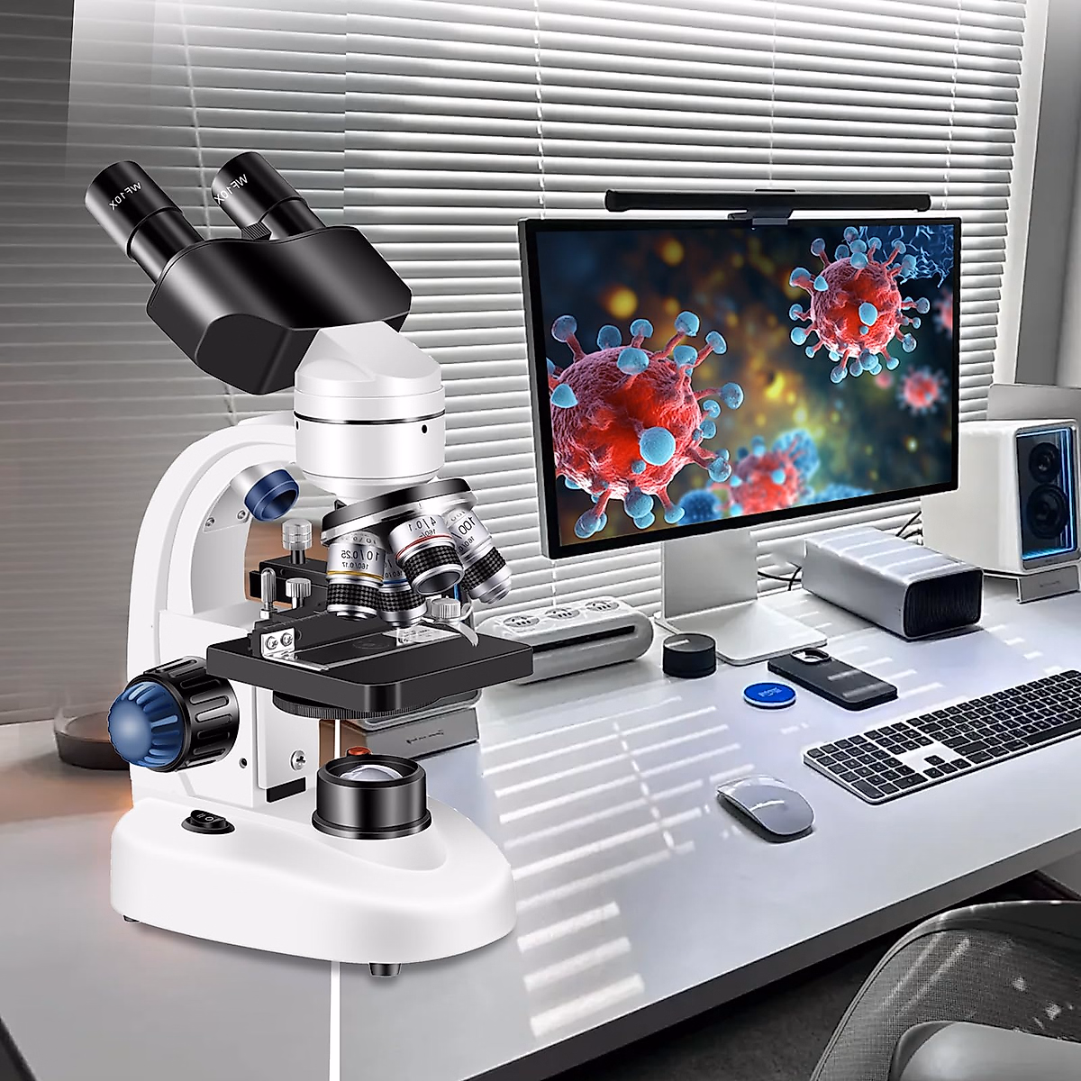 Woehrsh Microscope for Adults WF10x and WF25x eyepieces, 40X-2000X Magnification USB Camera, Microscope for Adults Suitable for Laboratory School Home Education.