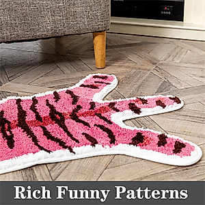 ZSCYD-yingda1992 Tiger Shaped Rug Animals Bath Mat Rug Non-Slip Bathroom Door Mat for Bedroom Kitchen Cartoon Area Rug for Tub Soft Bathmat Home Decor Pink+Brown