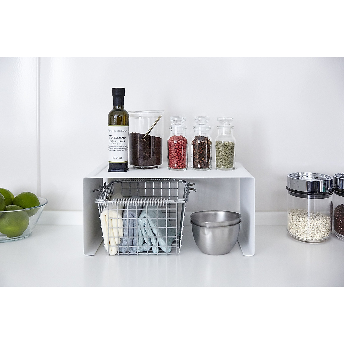 Yamazaki Home Tower Stackable Kitchen Rack Storage Organizer Counter Shelf, Large, White