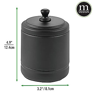 mDesign Metal Bathroom Vanity Storage Organizer Canister Jar with Lid for Cotton Balls, Swabs, Makeup Sponges, Bath Salts, Hair Ties, Jewelry - Hyde Collection - 2 Pack - Matte Black