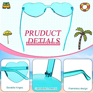 TOODOO 15 Pairs Heart Shaped Rimless Sunglasses Jelly Fudge Series Heart Sunglasses Bachelorette Party Sunglasses Colorful Plastic Funky Frameless Transparent Sunglasses Party Favors