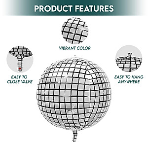 Inflatable Disco Ball Balloons Pack of 9-22” Silver Mylar Foil Disco Party Balloons with Star Balloons, Ribbon & Pipe for New Year's Disco Ball Decorations Party, Bachelorette, Birthday Décor