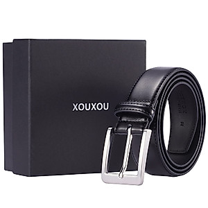 XOUXOU Men's Casual Leather Jeans Belts Classic Work Business Dress Belt with Prong Buckle for Men (Black (S101), 34 (Waist 32))