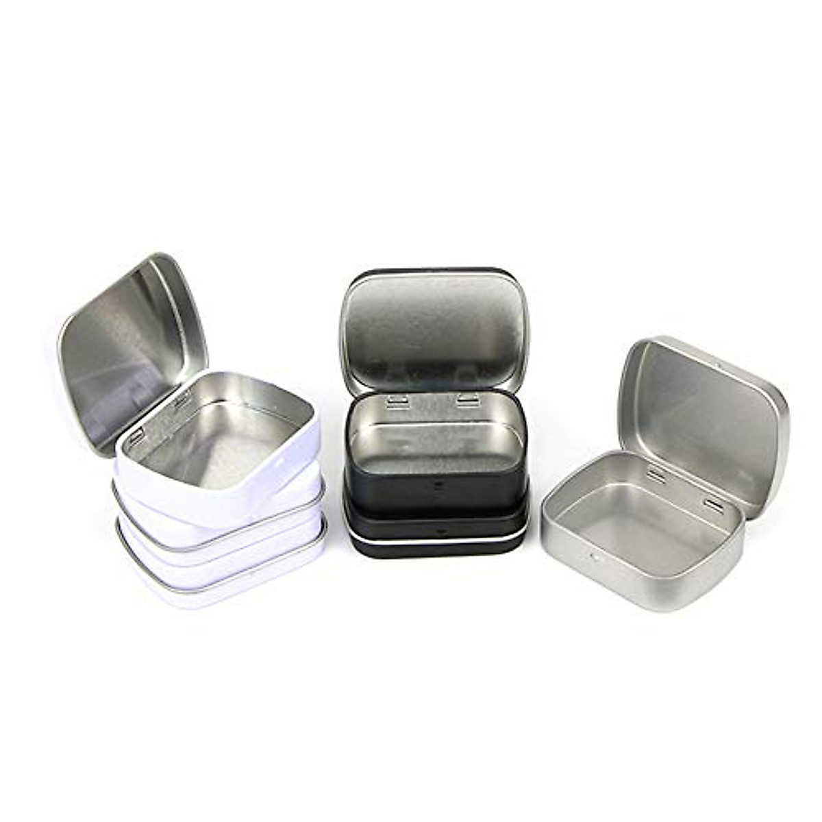 AKOAK 3 Pcs 2.4 x 1.7 x 0.6 Inches Rectangular Empty Hinged Tins Box Containers for First Aid Kit,Survival Kits,Storage,Herbs,Pills,Crafts and More (White)